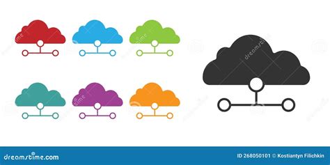 Black Network Cloud Connection Icon Isolated On White Background Social Technology Cloud