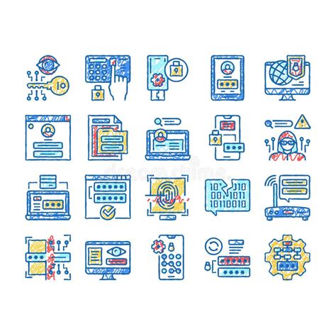 Password Protection Set Icons Hand Drawn Illustration Stock Vector Illustration Of Signs