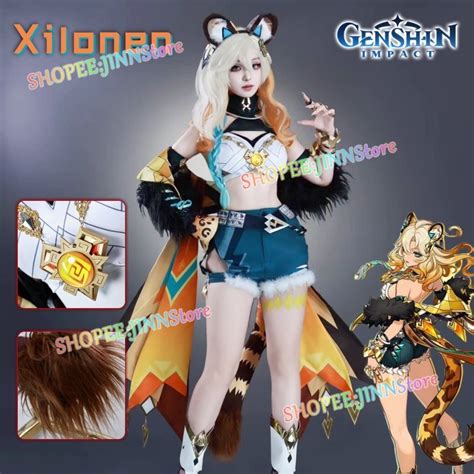 JINN Game GENSHIN IMPACT Cosplay Costume Wig XILONEN Uniforms Tail Wig Full Set Anime Party