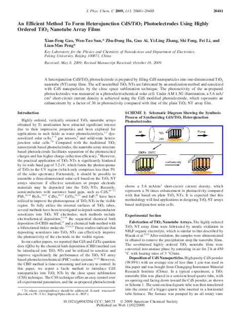 Pdf An Efficient Method To Form Heterojunction Cds Tio2 Photoelectrodes Using Highly Ordered