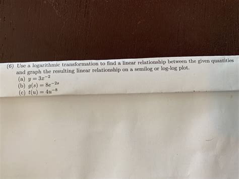 Solved Use A Logarithmic Transformation To Find A Linear Chegg