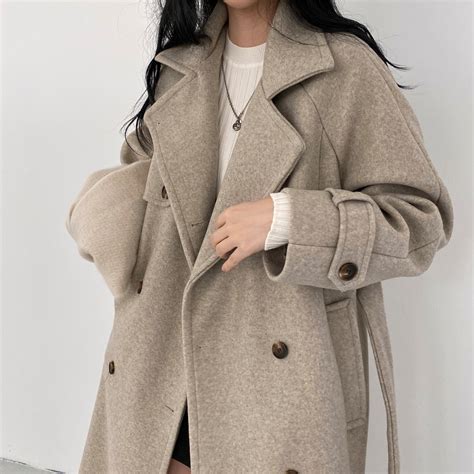베이지하루 러블리 캐주얼 올매치 가을 모직 여성 롱코트 더블코트 루즈핏 여성 자켓 마이 겨울 봄 간절기 코디 패션 20대 30대