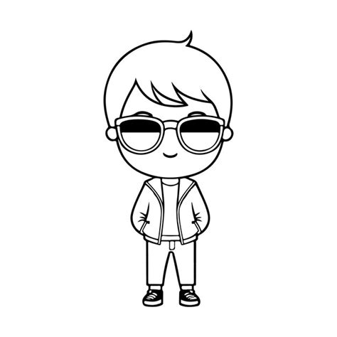 소년 라인 아트 터 일러스트레이션 프리미엄 Ai 생성 벡터