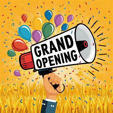 Premium Photo A Cartoon Of A Grand Opening Sign With Balloons In The