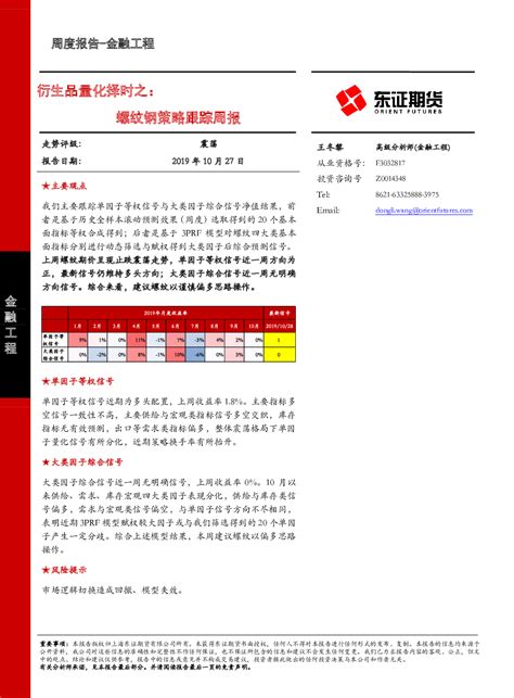 金融工程周度报告：衍生品量化择时之，螺纹钢策略跟踪周报