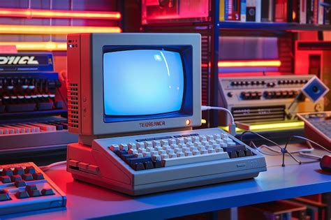 A Neon Frame Bordering A Classic Computer Keyboard Premium Ai Generated Image