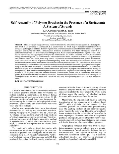 Pdf Self Assembly Of Polymer Brushes In The Presence Of A Surfactant