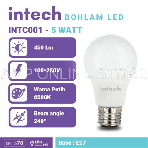 Jual Online Store Intech Lampu Bohlam Led Watt Putih Inetch Lampu Led Bulat Murah