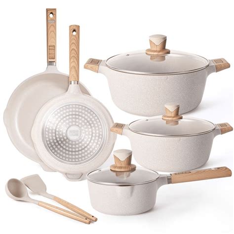 Caannasweis 10 Pieces Pots And Pans Granite Stone Cookware Set Non