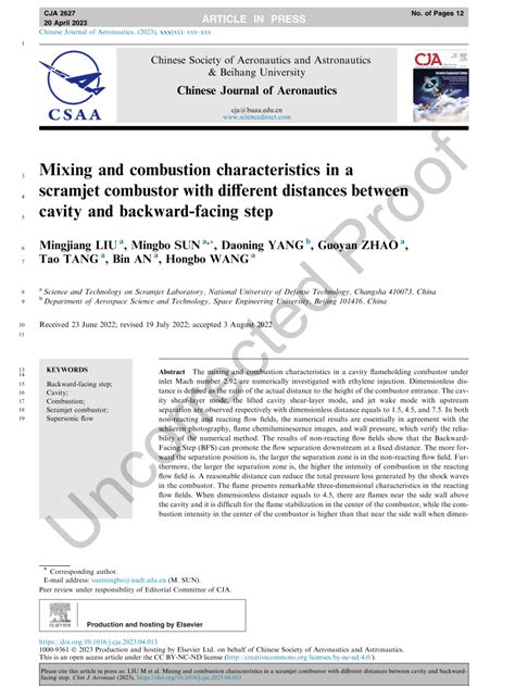 Pdf Mixing And Combustion Characteristics In A Scramjet Combustor With Different Distances