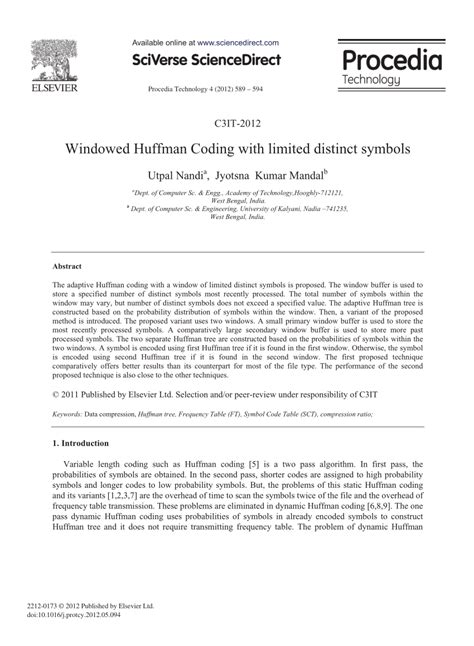 Pdf Windowed Huffman Coding With Limited Distinct Symbols