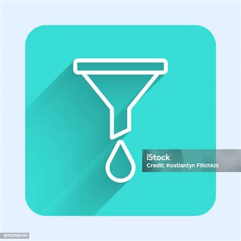 흰색 선 긴 그림자로 격리된 깔때기 또는 필터 아이콘입니다 녹색 사각형 버튼입니다 벡터 과학 실험에 대한 스톡 벡터 아트 및 기타 이미지 과학 실험 교통 체증 그림자