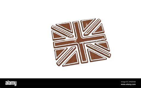 3d Rendering Of Gingerbread Cookie In Shape Of Symbol Of United Kingdom Flag Isolated On White