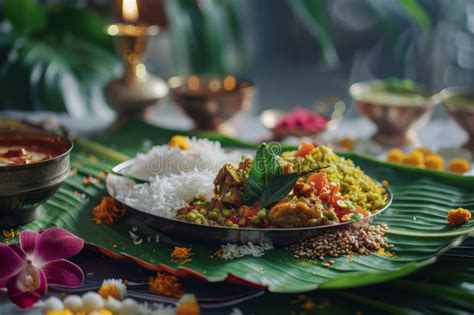 Traditional Festive Indian Feast On Banana Leaf Neural Network Ai