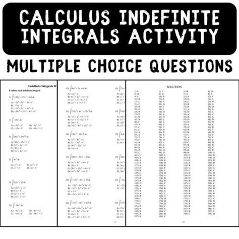 Calculus Indefinite Integrals Activity No Prep Multiple Choice Questions