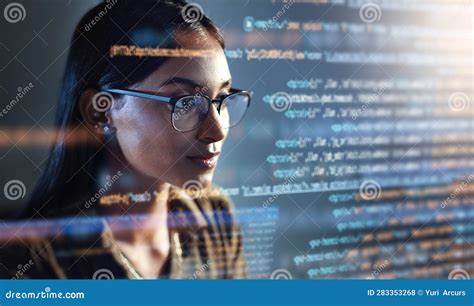 Software Data Hologram And Woman With Code Analytics Information Technology And Gdpr Overlay