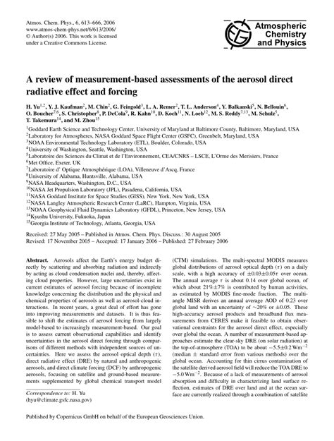 Pdf A Review Of Measurement Based Assessments Of The Aerosol Direct Radiative Effect And Forcing