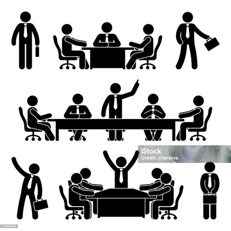 스틱 그림 비즈니스 회의 설정합니다 재무 차트 사람 그림 아이콘입니다 직원 솔루션 마케팅 토론 아이콘에 대한 스톡 벡터 아트 및 기타 이미지 Istock