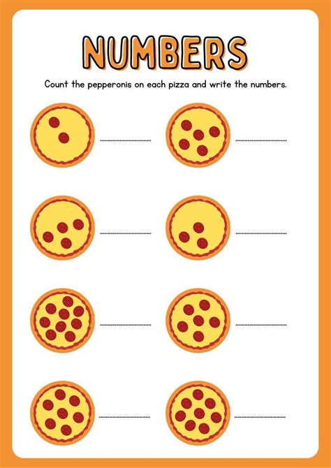numbers counting pepperonis pizza themed worksheet in 2022