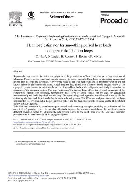 Pdf Heat Load Estimator For Smoothing Pulsed Heat Loads On