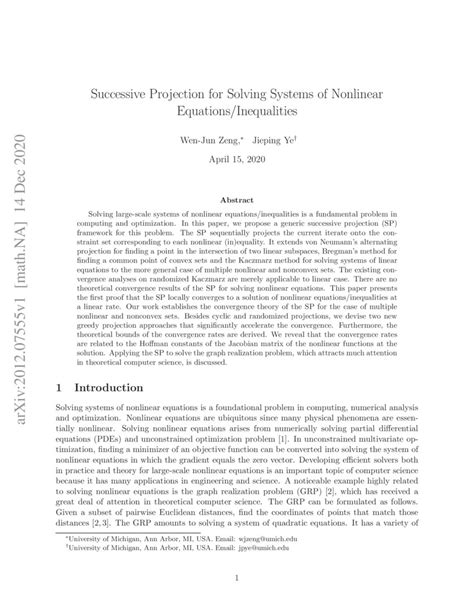 Successive Projection For Solving Systems Of Nonlinear Equations Inequalities Deepai