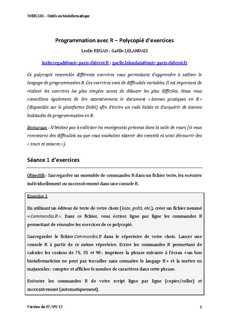 30 r poly exercices regad lelandais programmation avec r polycopié