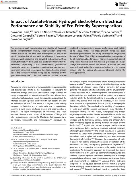 Pdf Impact Of Acetate Based Hydrogel Electrolyte On Electrical