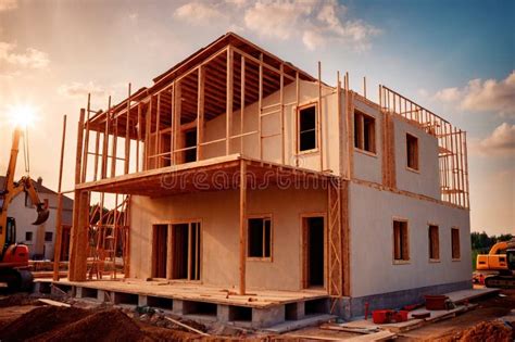 Construction Of New Residential House Building Framework Work Site Stock Illustration