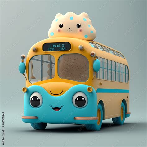 Cute Bus Character Pixar Style Comic Art Generative Ai Stock