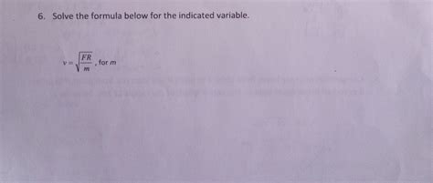 solved solve the formula below for the indicated