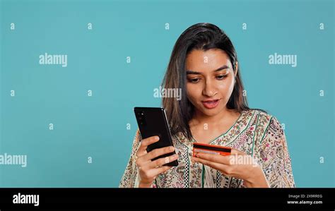 Indian Woman Excited To Purchasing Stuff Adding Payment Method On