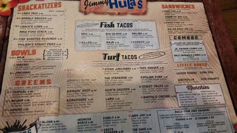 Menu At Jimmy Hulas Clearwater Beach Pub And Bar Clearwater 454 Mandalay Ave