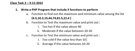Solved Write A PHP Program That Include Functions To Chegg Com