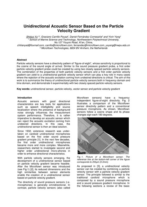 Pdf Unidirectional Acoustic Sensor Based On The Particle Velocity