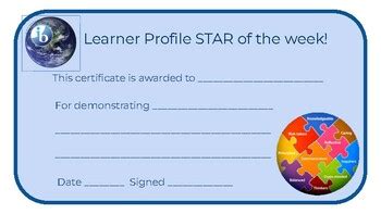 IB Learner Profile Certificates By Billi Educational TPT