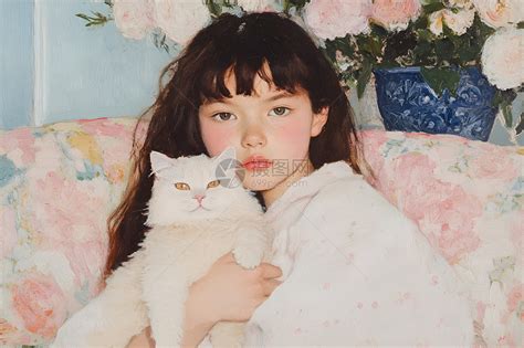 小女孩抱着猫咪插画图片下载 正版图片601870786 摄图网