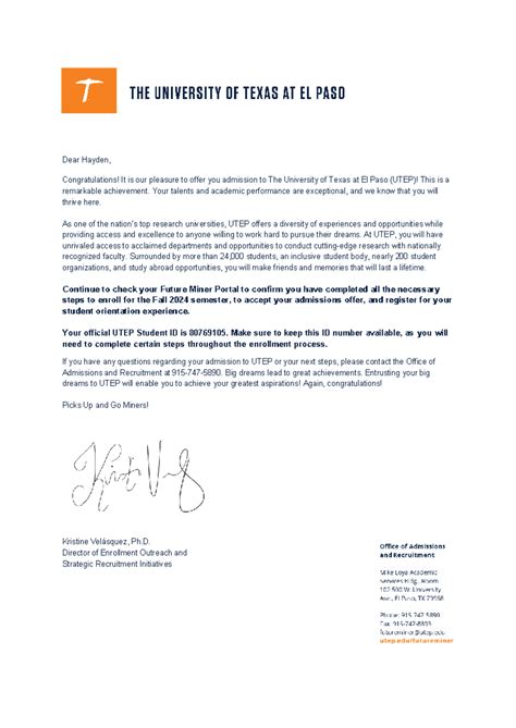 Acceptance Letter For University