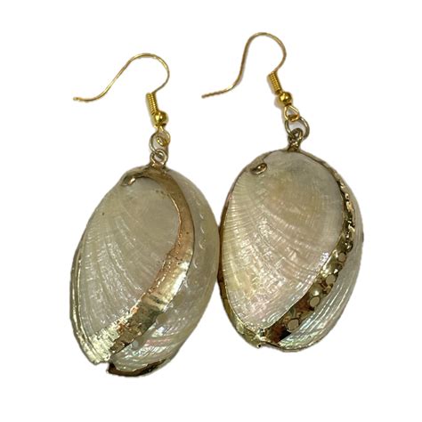 Gold Trim Seashell Earrings Golden Hooks Seashell Story Kaikoura