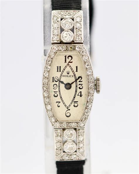Rolex Art Deco Ladies Wristwatch 18 Karat White Gold And Diamonds For