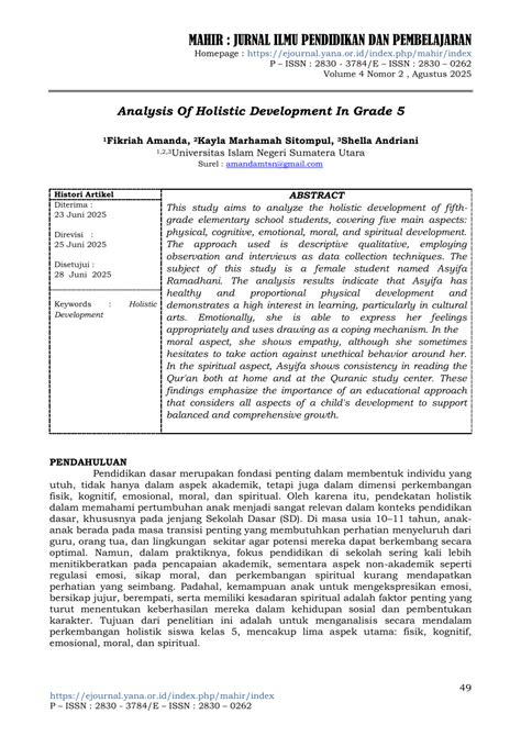 Pdf Analysis Of Holistic Development In Grade 5