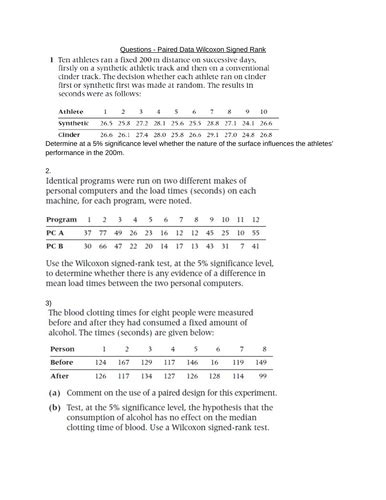 A Level Statistics Non Parametric Tests Sign Test Wilcoxon Sign Rank And Wilcoxon Sum Rank