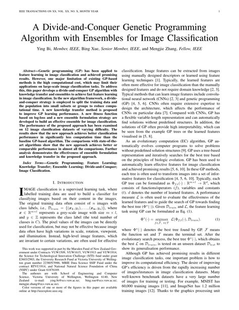Pdf A Divide And Conquer Genetic Programming Algorithm With Ensembles For Image Classification