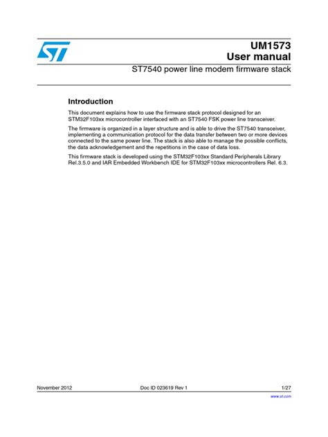 Um1573 St7540 Power Line Modem Firmware Stack Stmicroelectronics Pdf Computer Network