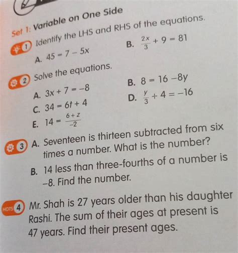 Set 1 Variable On One Side 1 Identify The Lhs And Rhs Of The Equations