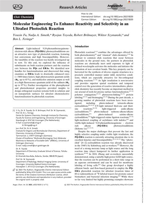 Pdf Molecular Engineering To Enhance Reactivity And Selectivity In An Ultrafast Photoclick