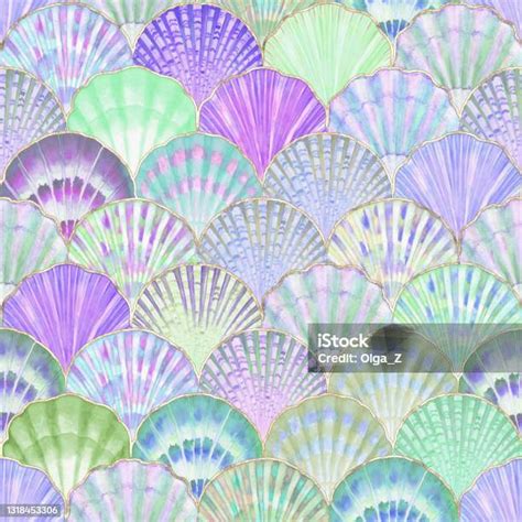 수채화 바다 껍질 원활한 패턴 손으로 그린 조개 질감 빈티지 바다 배경 고풍스런에 대한 스톡 벡터 아트 및 기타 이미지 고풍스런 그래픽 프린트 금 금속 Istock