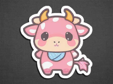 Cute Pink Cow Sticker Set Sticker Set Kawaii Cow Cute Etsy