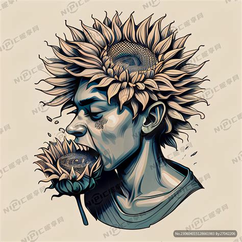 Ai创作图吃葵花子 线形图 昵图网