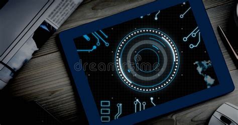 Animation Of Motherboard And Circular Scanner Processing Data On Screen