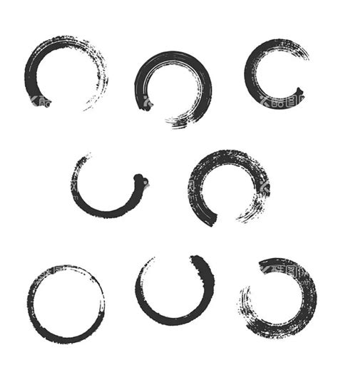 中国风水墨画墨圈元素 源文件下载【酷图网】中国风水墨画墨圈墨迹笔画元素圈圆简约矢量笔触 花瓣网